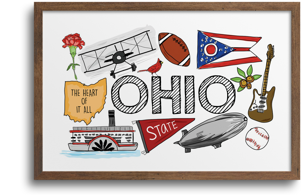 Ohio Icons Illustration Art Print | Notecards– Paper Cutz Vintage